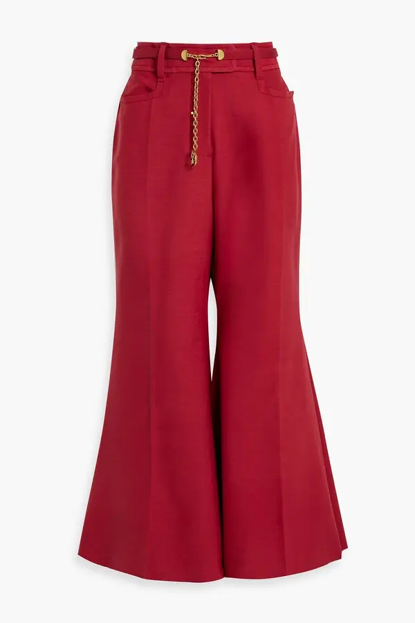Zimmermann Cropped Flared Wool-blend Pants - Crimson