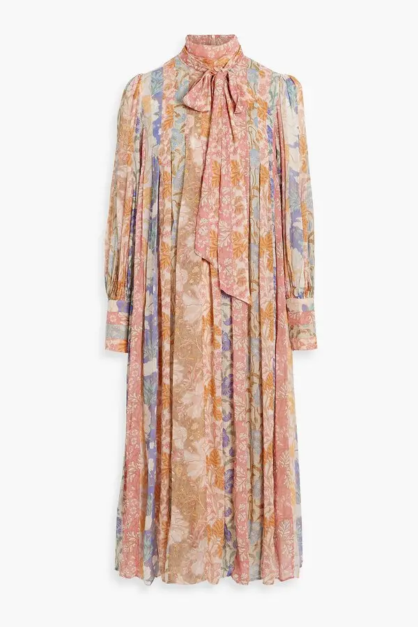 Zimmermann Printed Chiffon Midi Dress With Pussy-bow