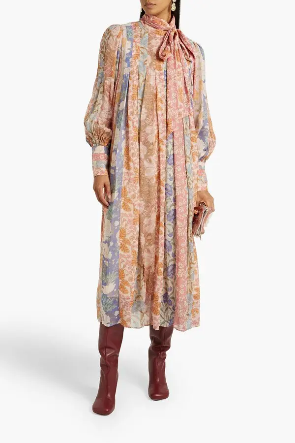 Zimmermann Printed Chiffon Midi Dress With Pussy-bow