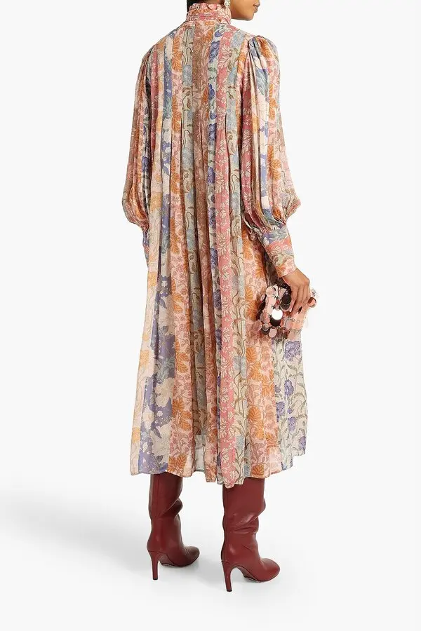 Zimmermann Printed Chiffon Midi Dress With Pussy-bow