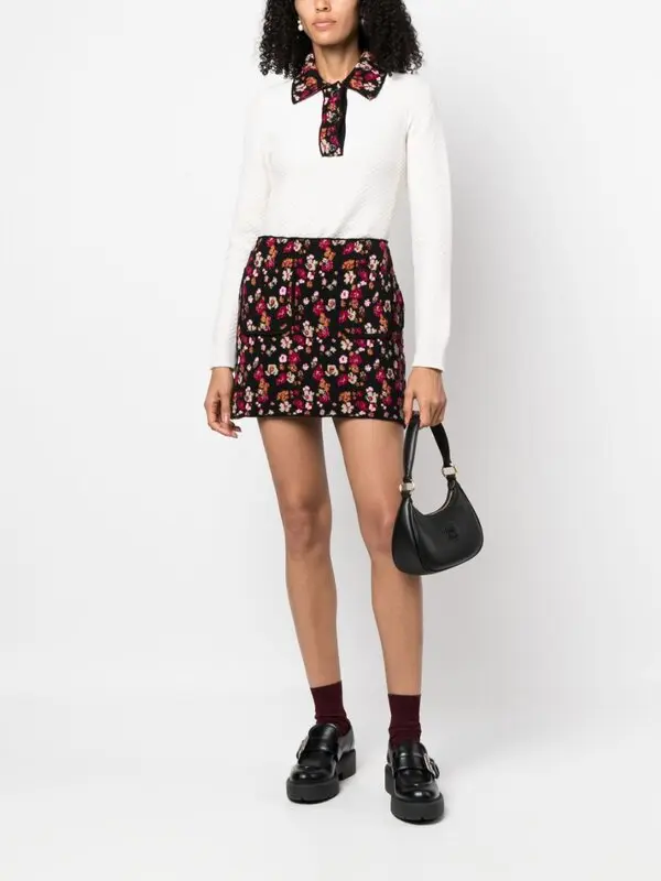 BARRIE Floral-print Cashmere Miniskirt