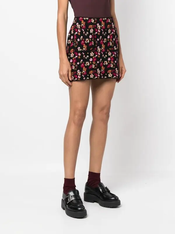 BARRIE Floral-print Cashmere Miniskirt