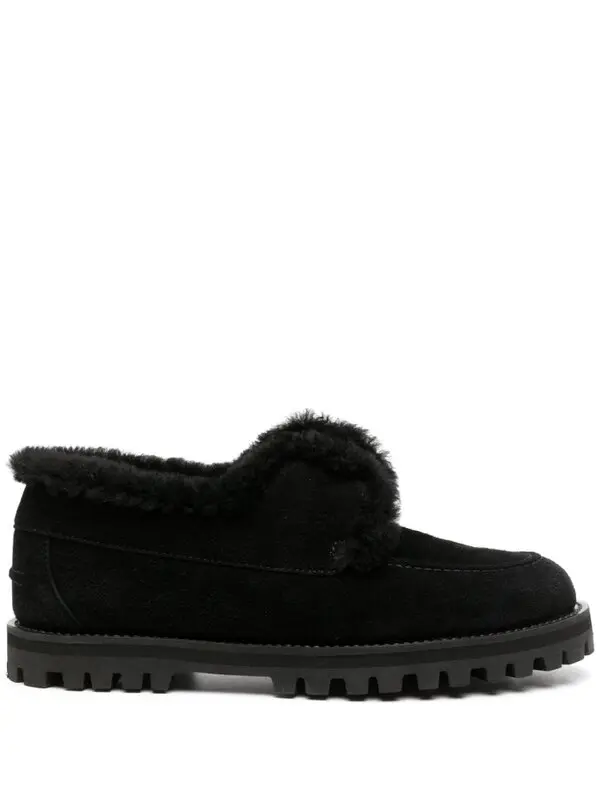 LE SILLA Shearling-lining Suede Loafers - Black