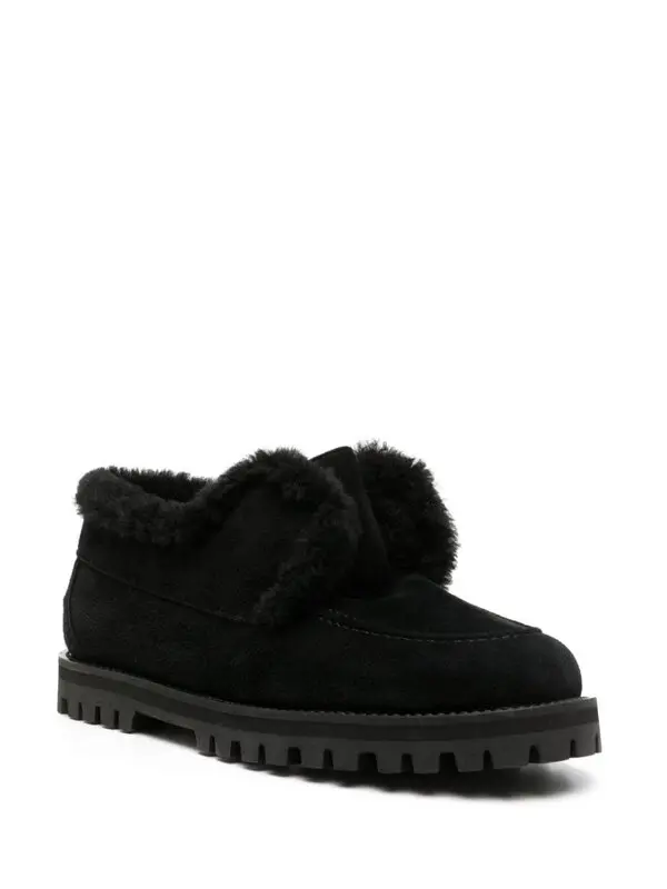 LE SILLA Shearling-lining Suede Loafers - Black