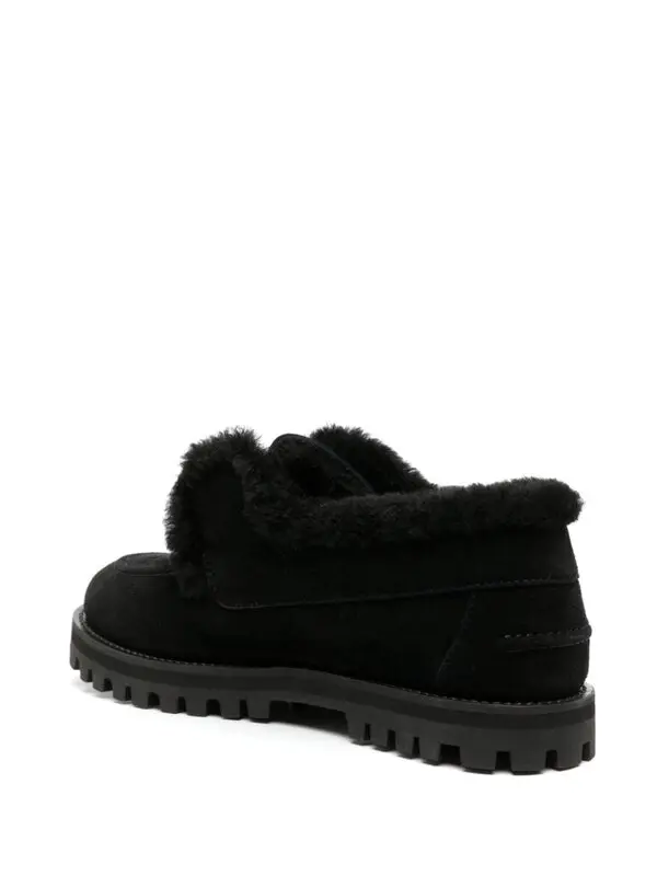 LE SILLA Shearling-lining Suede Loafers - Black