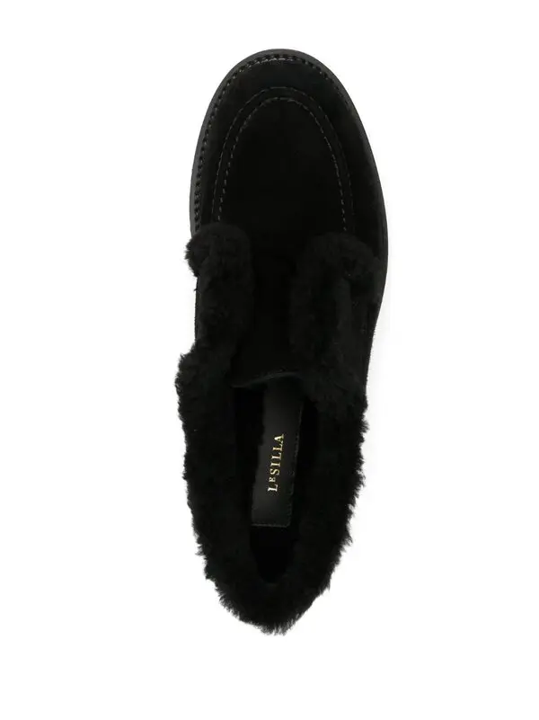 LE SILLA Shearling-lining Suede Loafers - Black