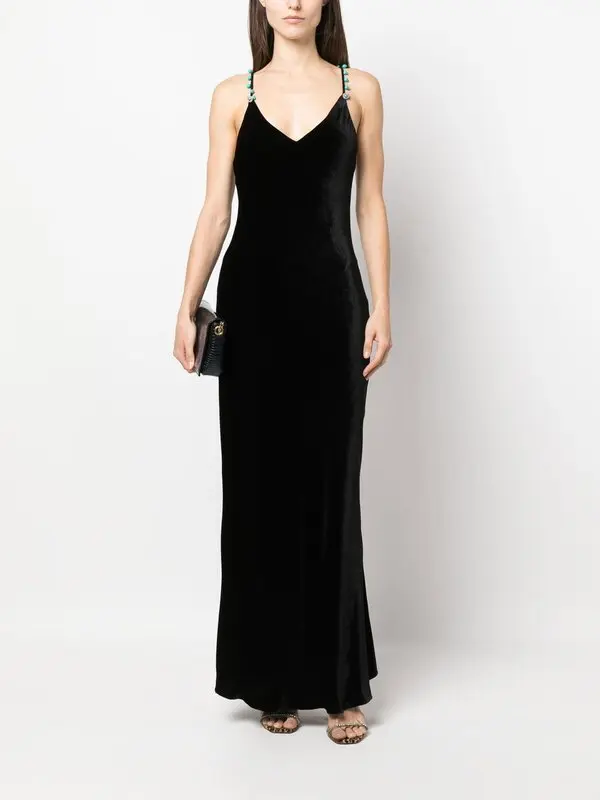 Roberto Cavalli Bead-Embellished Velvet Gown In Black - 51% Off |  Editorialist