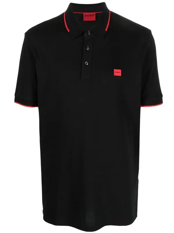 Hugo Logo-patch Cotton Polo Shirt - Black