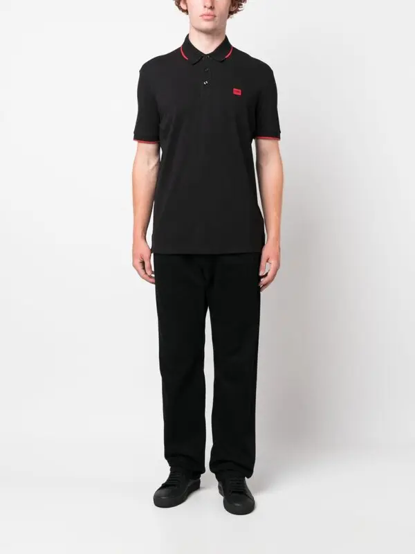 Hugo Logo-patch Cotton Polo Shirt - Black