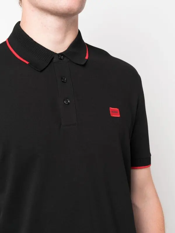 Hugo Logo-patch Cotton Polo Shirt - Black