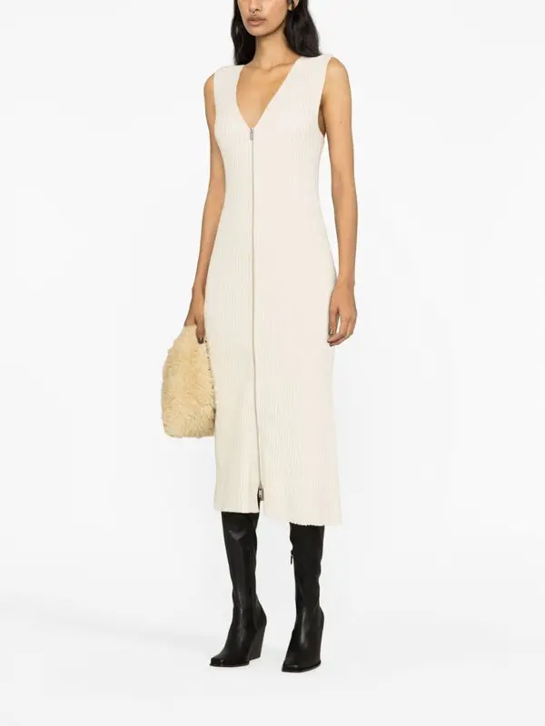 JIL SANDER V-neck Ribbed-knit Midi Dress