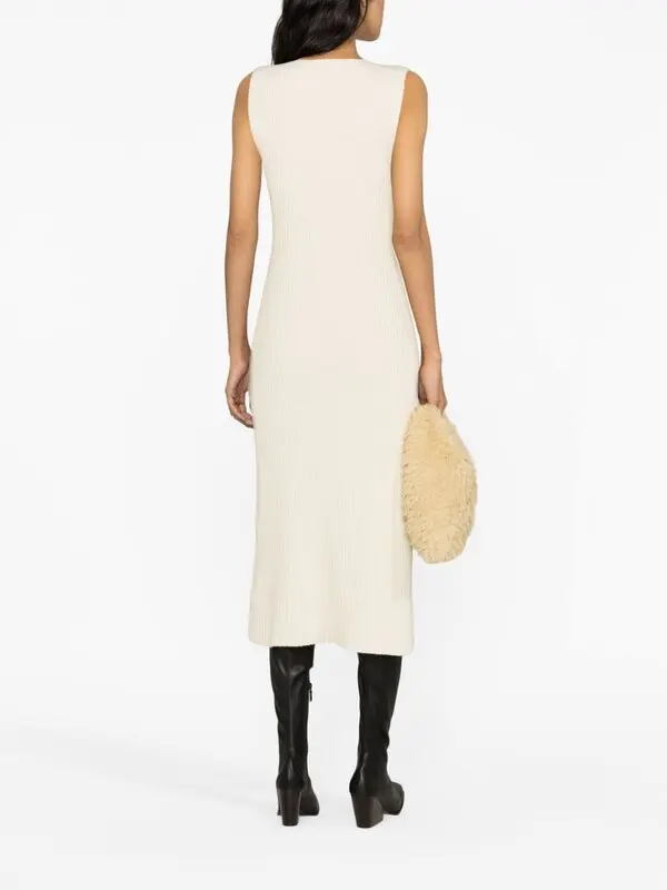 JIL SANDER V-neck Ribbed-knit Midi Dress