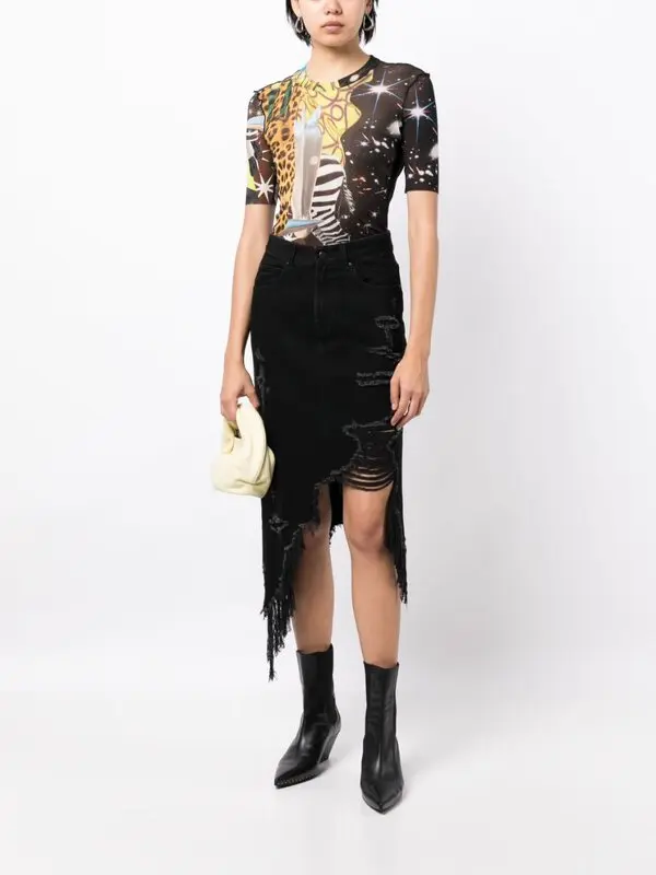 JNBY Asymmetric Ripped Denim Skirt