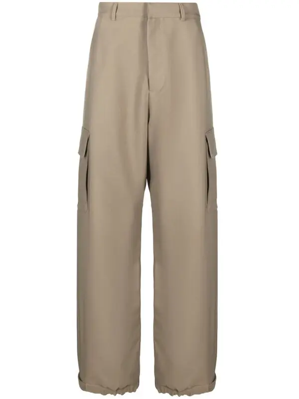 Off-White Emb Drill Wide-leg Cargo Trousers - Neutrals