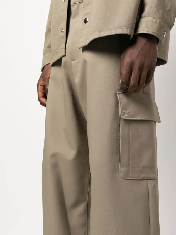 Off-White Emb Drill Wide-leg Cargo Trousers - Neutrals