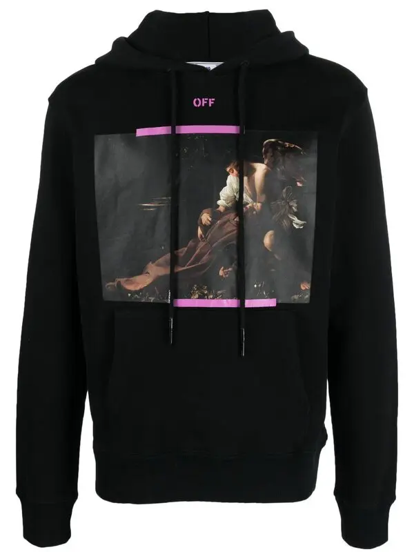 Off-White Caravaggio Print Cotton Hoodie - Black