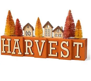 GLITZHOME 14' Harvest Wooden House W Brushed Tr Ees Table Deco - One-color