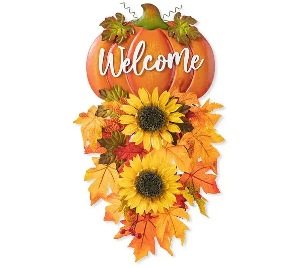 GLITZHOME 22.5h Fall Pumpkin & Sunflower Swag Wall Decor - One-color