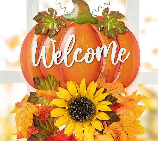 GLITZHOME 22.5h Fall Pumpkin & Sunflower Swag Wall Decor
