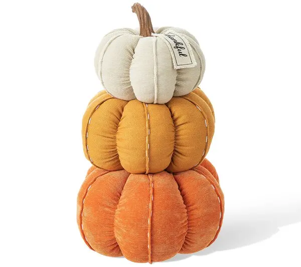 GLITZHOME 13'h Fall Harvest Stacked Fabric Pump Kin - One-color
