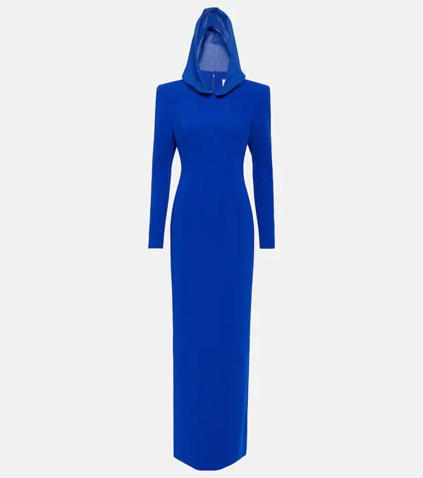 MONOT Hooded Crepe Maxi Dress - Blue