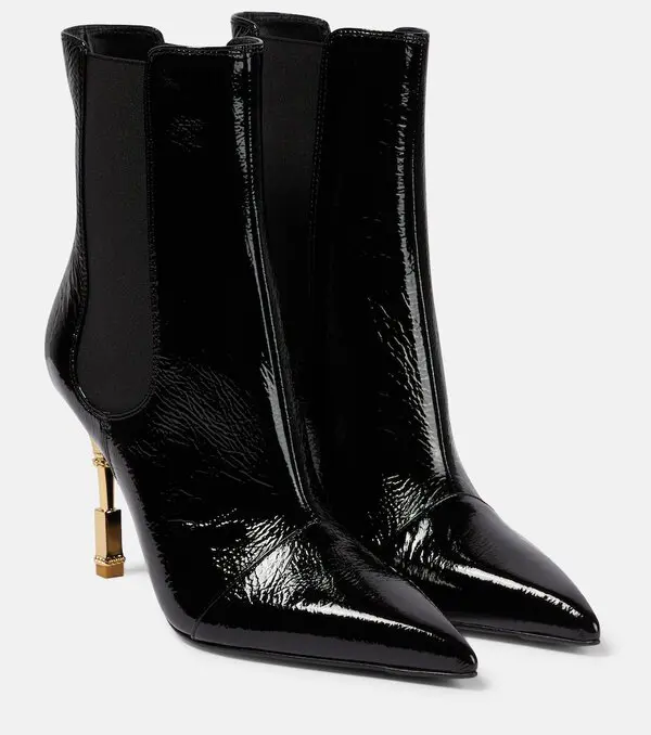 Balmain Patent Leather Ankle Boots - Black