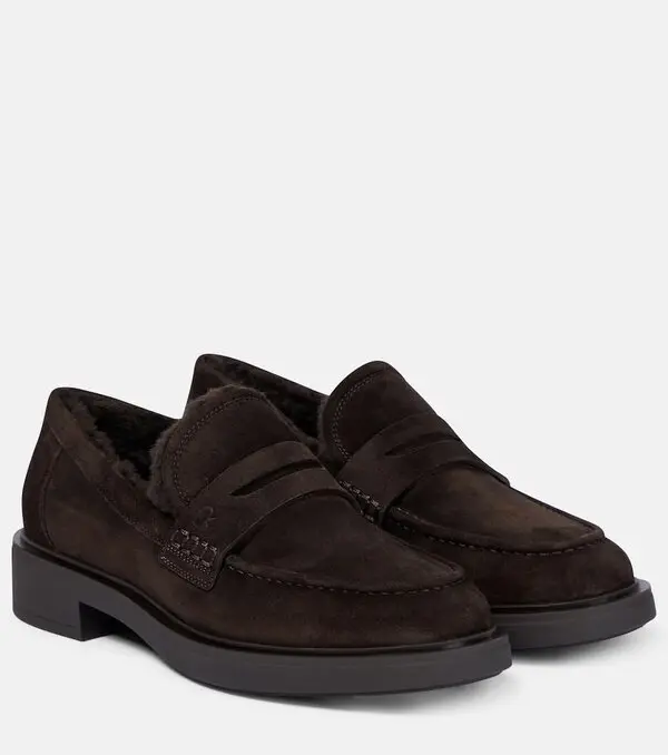 GIANVITO ROSSI Harris Shearling-lined Loafers - Beige