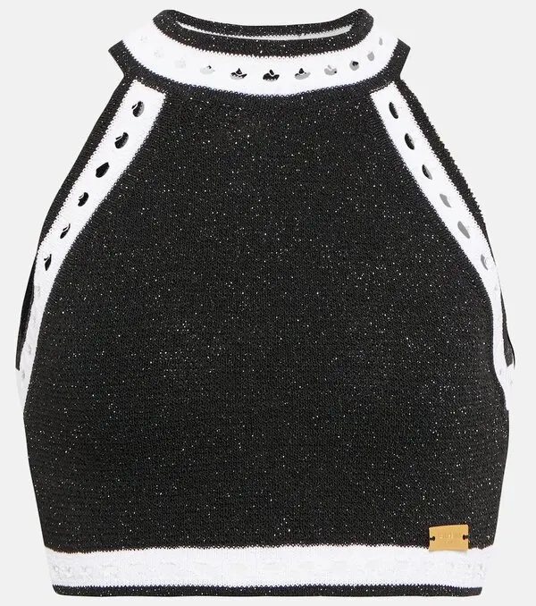Balmain Halterneck Wool-blend Crop Top - Black