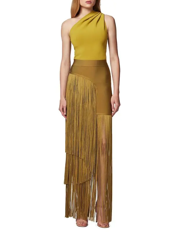 Herve Leger Asymmetric Fringe Maxi Skirt