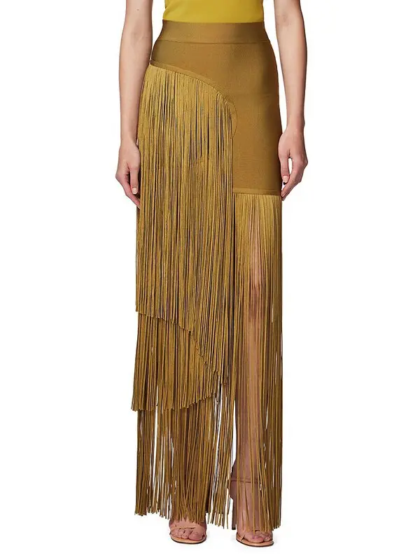 Herve Leger Asymmetric Fringe Maxi Skirt