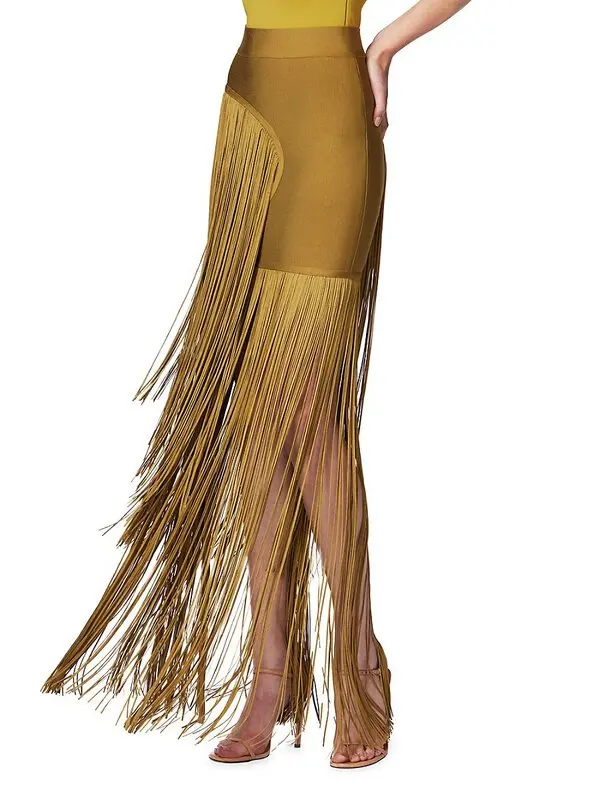 Herve Leger Asymmetric Fringe Maxi Skirt