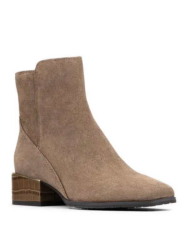 DONALD PLINER Croc Embossed Trim Block Heel Booties