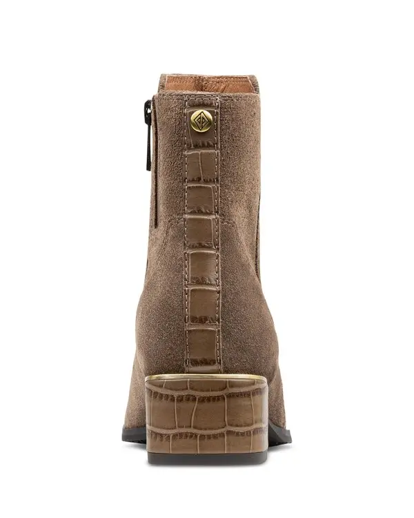 DONALD PLINER Croc Embossed Trim Block Heel Booties