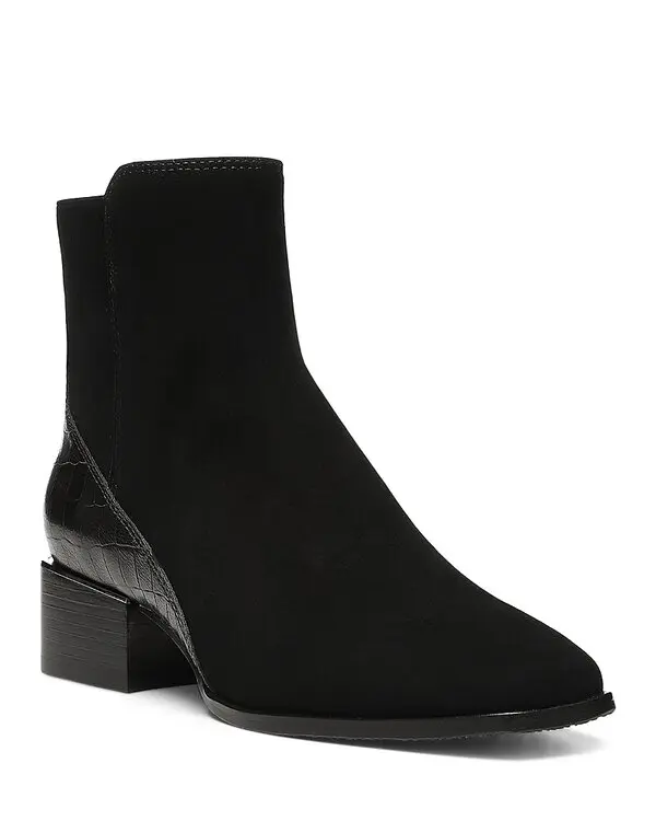 DONALD PLINER Croc Embossed Trim Block Heel Booties - Black