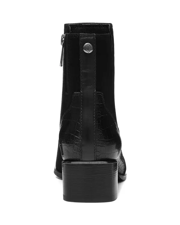 DONALD PLINER Croc Embossed Trim Block Heel Booties - Black