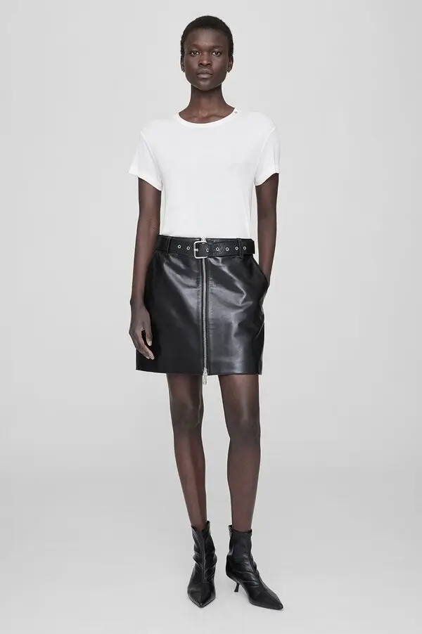 ANINE BING Leather Moto Miniskirt With Belt - Black