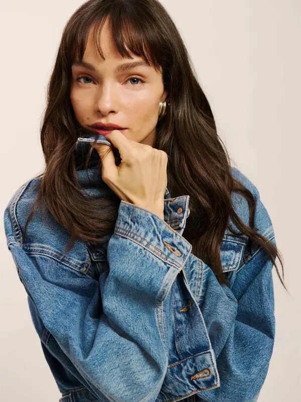 REFORMATION Cropped Denim Shirt Jacket - Blue