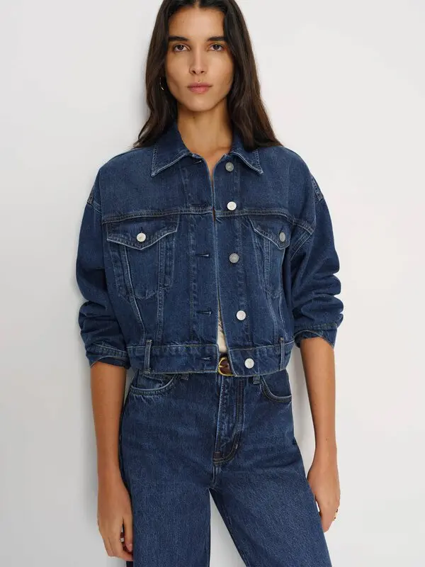 REFORMATION Jori Cropped Denim Jacket - Blue