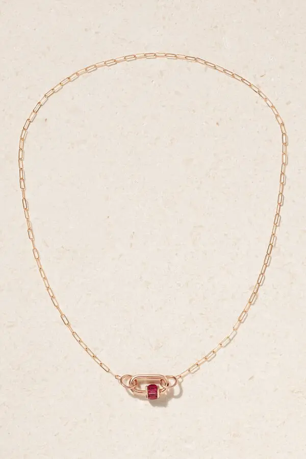 MARLA AARON Square Link 14-karat Ruby Necklace - Rose Gold
