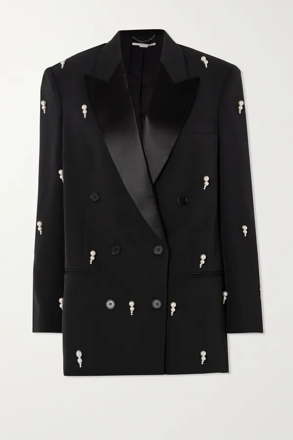 Stella McCartney Oversized Wool-blend Blazer With Faux Pearl Embellishments