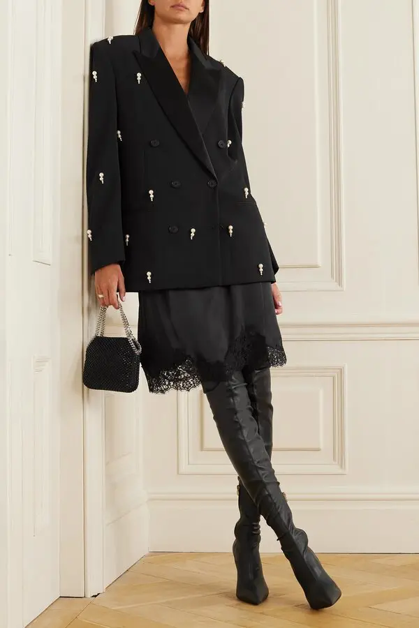 Stella McCartney Oversized Wool-blend Blazer With Faux Pearl Embellishments