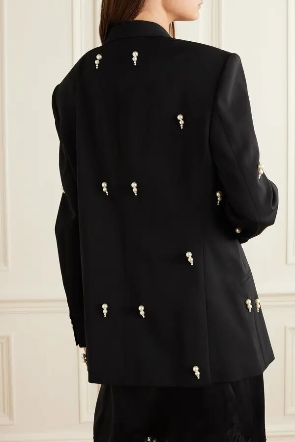 Stella McCartney Oversized Wool-blend Blazer With Faux Pearl Embellishments