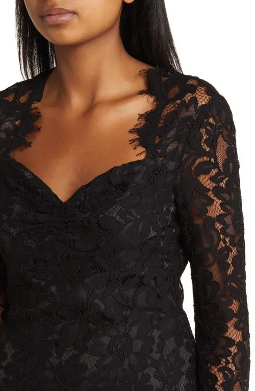 eliza j long sleeve lace dress Eliza J Dress Womens 6 Black Lace Overlay Taffeta Full Skirt 3/4 Sleeve V  Neck