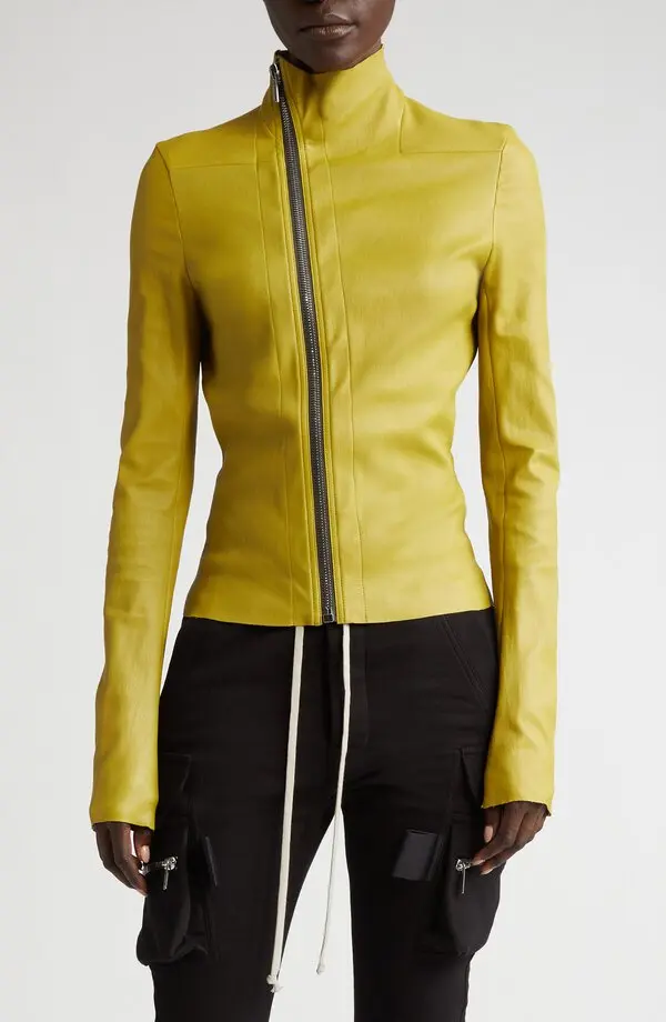 Rick Owens Gary Asymmetric Coated Leather Blend Jacket