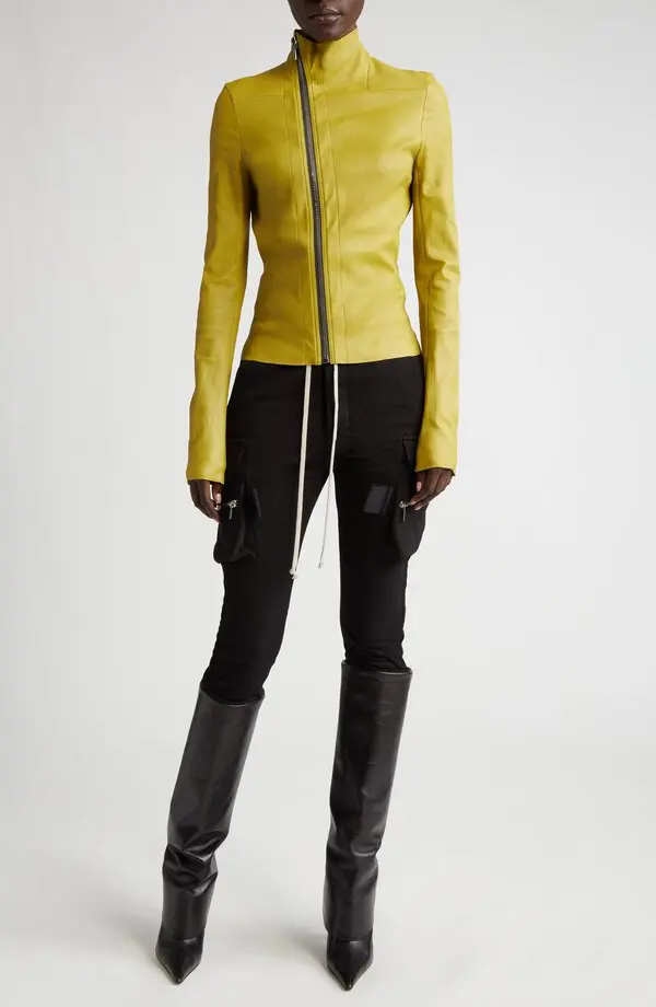 Rick Owens Gary Asymmetric Coated Leather Blend Jacket