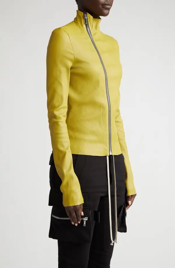 Rick Owens Gary Asymmetric Coated Leather Blend Jacket
