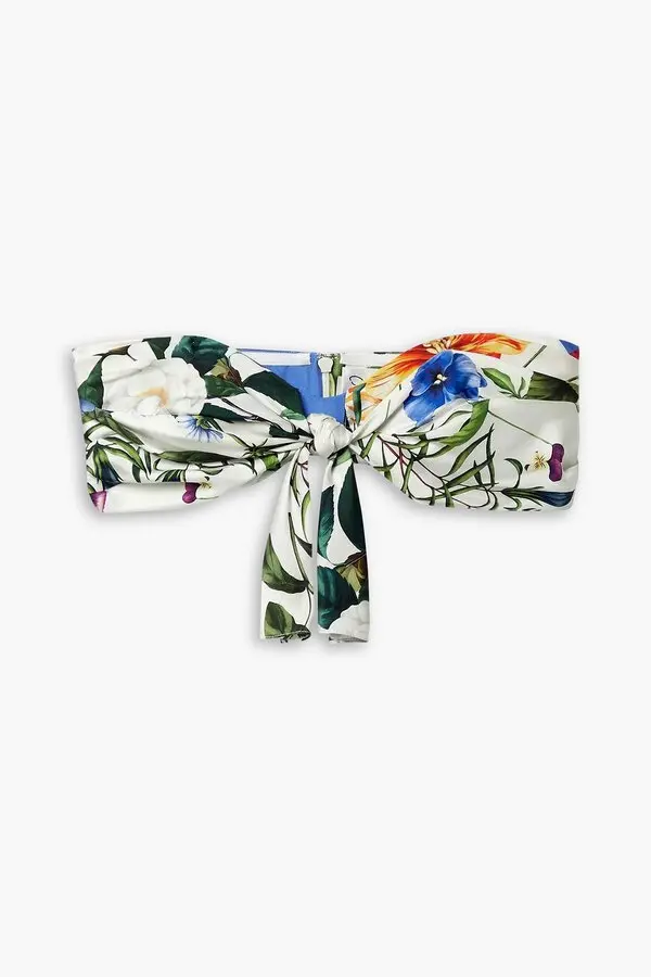 Oscar De La Renta Floral-print Silk-satin Twill Bandeau Top - Blue