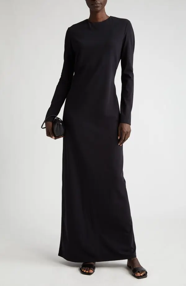 princess polly baby blue dress The Row Wai Long Sleeve Jersey Maxi Dress - Black