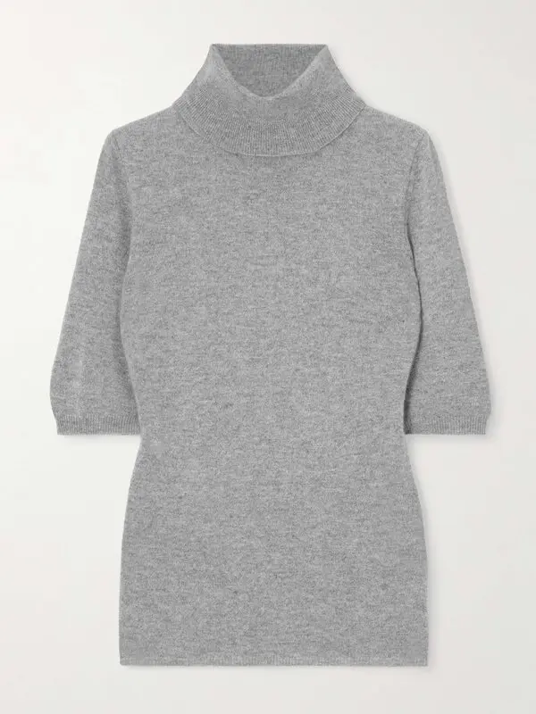 ALLUDE Cashmere Turtleneck Sweater - Light Gray