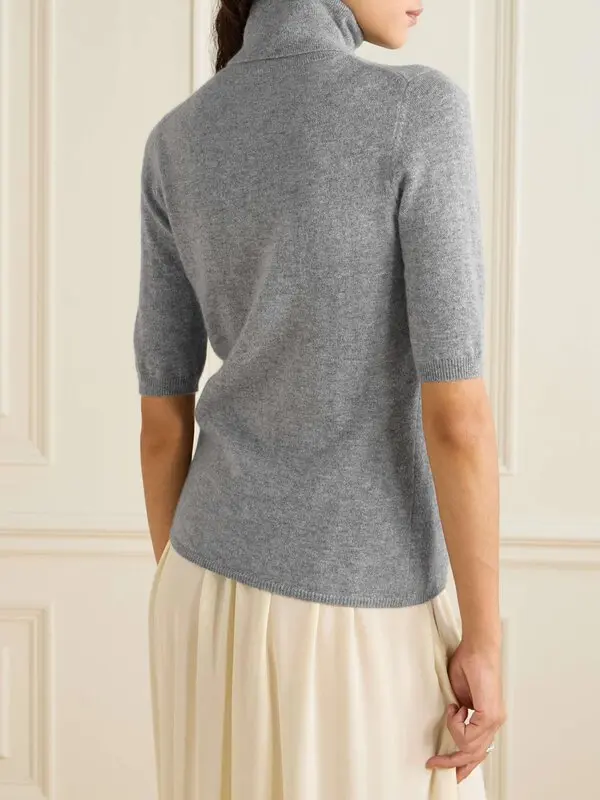 ALLUDE Cashmere Turtleneck Sweater - Light Gray